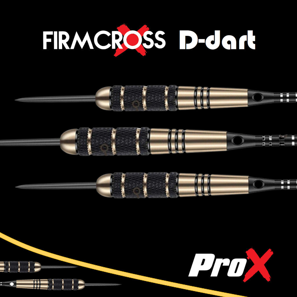 FIRMCROSS Steel tip Darts - 24G PRO X Black Gold Brass DART SET STEEL ...