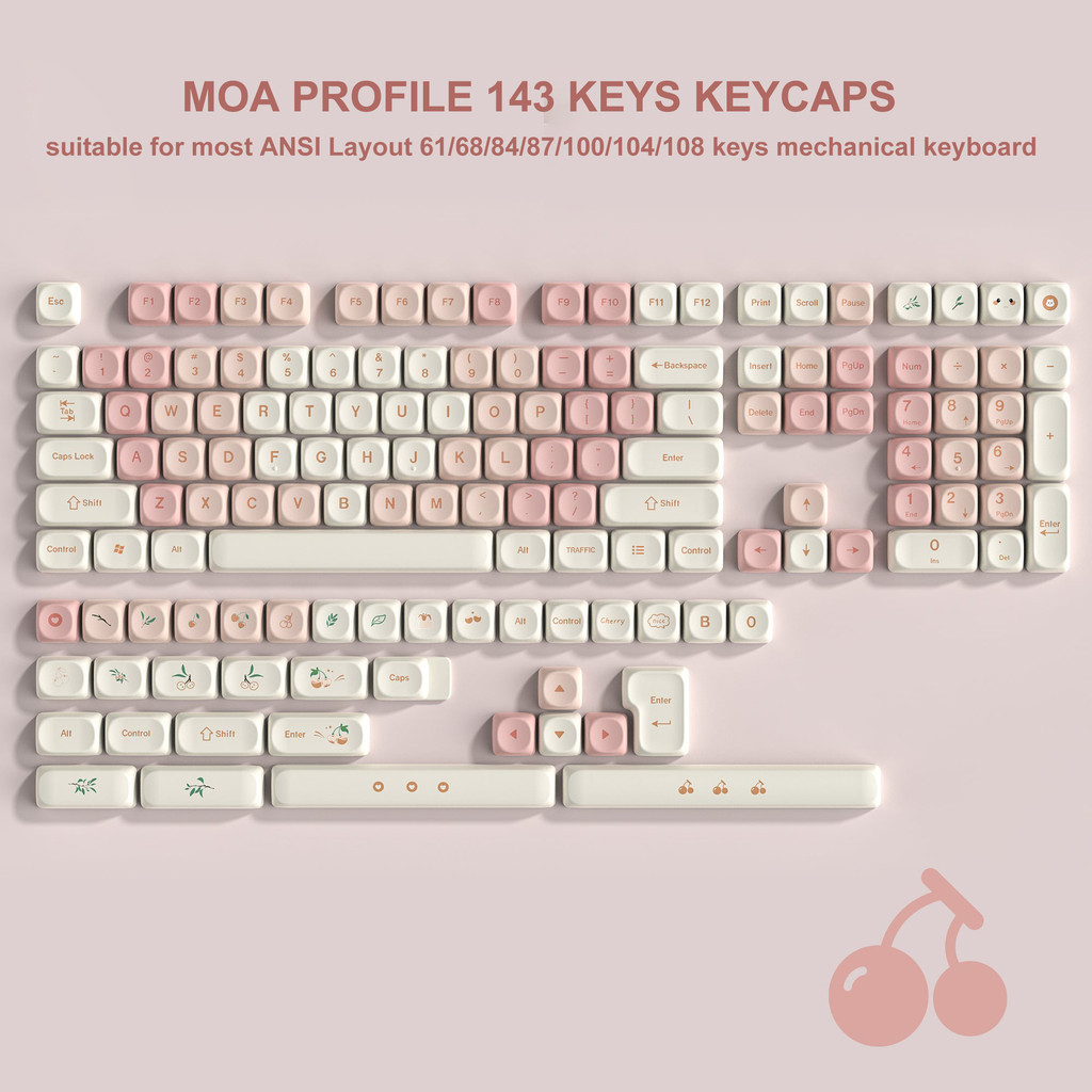 143 Keys Pink Cherry MOA Profile PBT Keycaps Dye Sub Customs Key caps ...