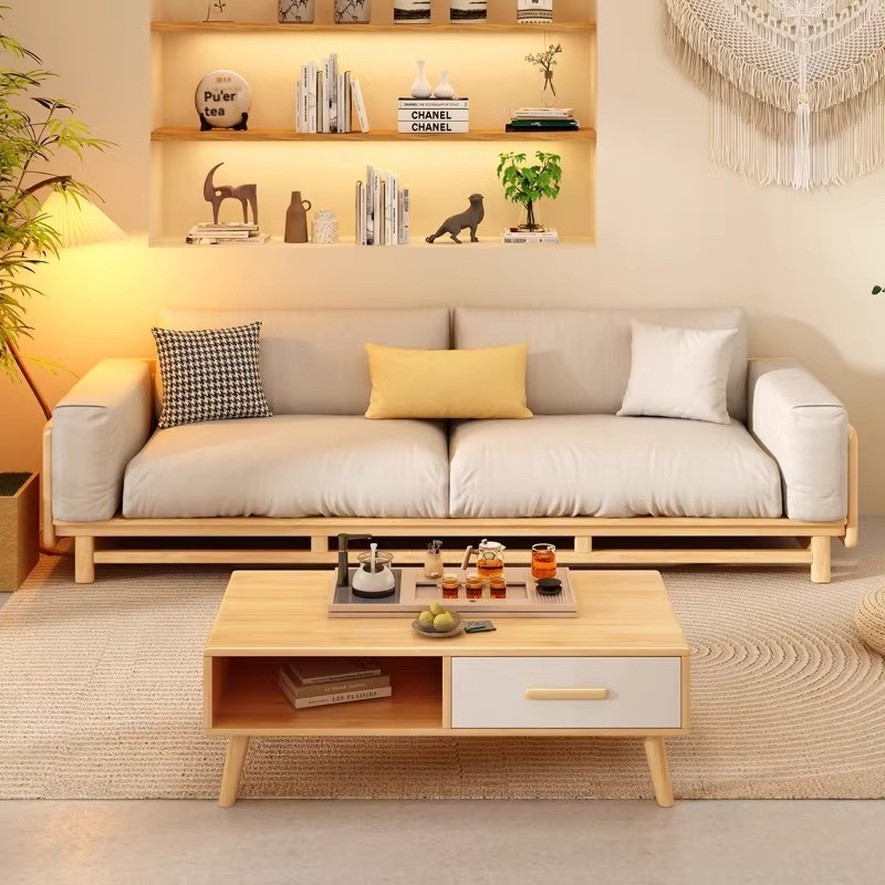 [pre order]Japanese-style log style combination solid wood sofa, small ...