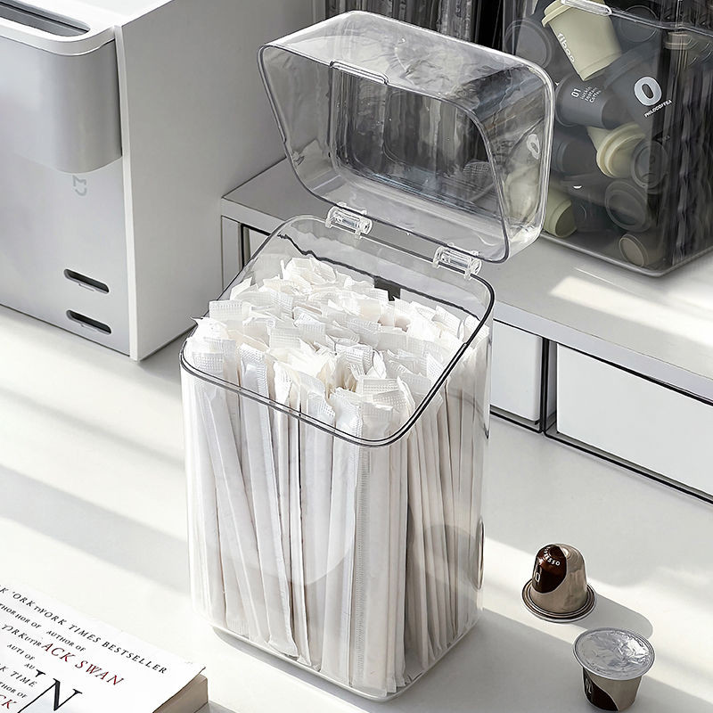Straw storage box, milk tea shop bar, beverage straw box with lid ...