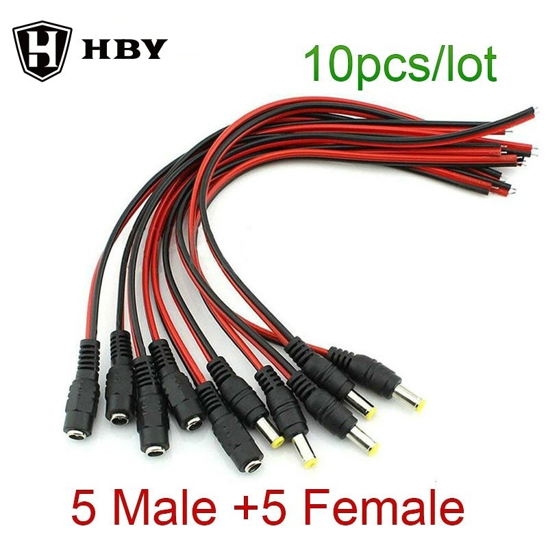 10pcs/Lot 2.1x5.5 Mm Male Female Plug 12V Dc Power Pigtail Cable Jack For Cctv Camera Connector ...