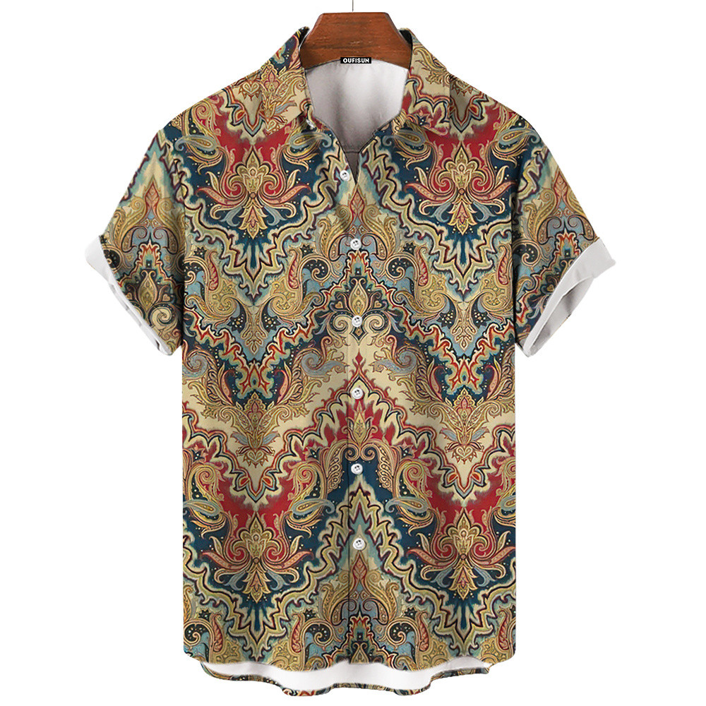 Retro Ethnic Shirt for Men 3d Geometry Print Male Clothing Plus Size ...