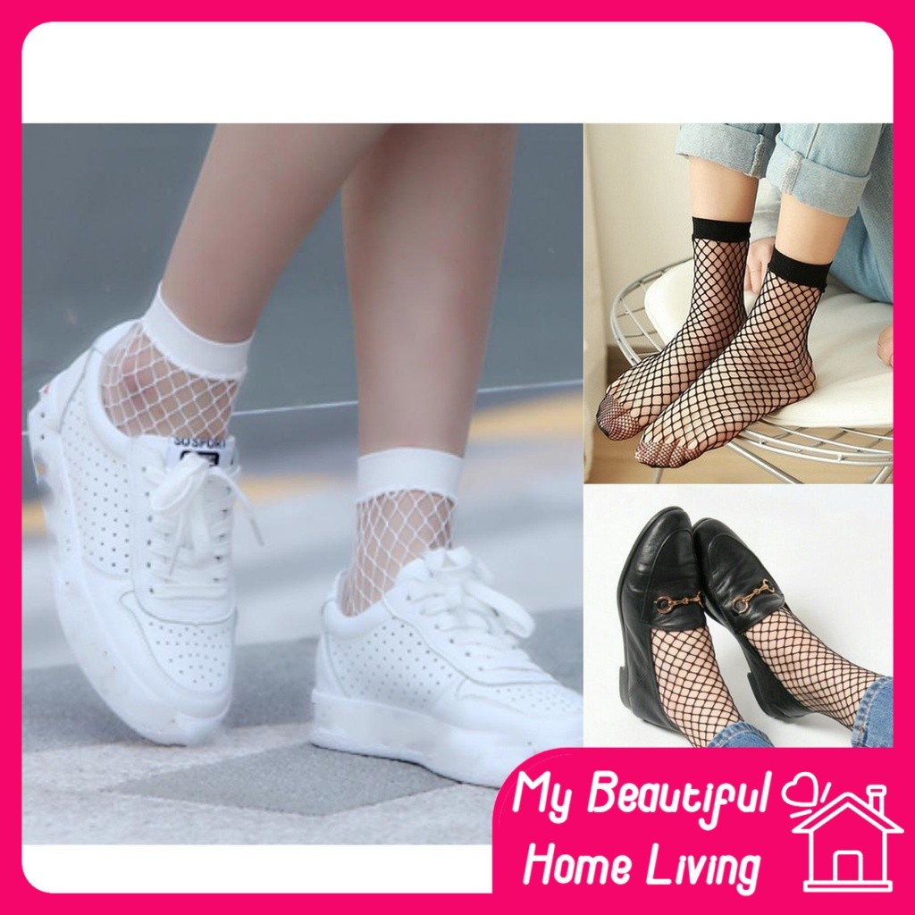 (SUPER COMFORTABLE) MBHL Hollow Sock Women Ruffle Fishnet Ankle High ...