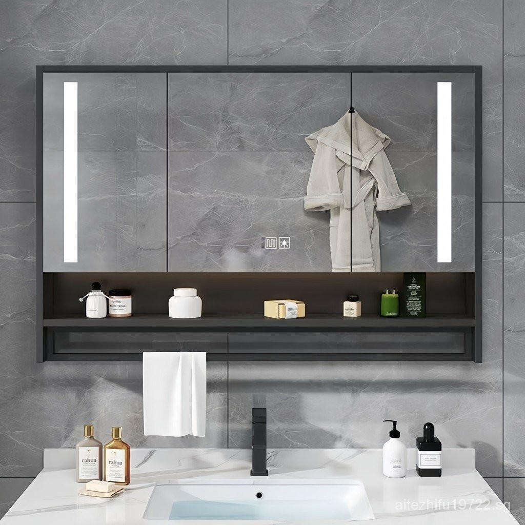 Solid Wood Bathroom Smart Mirror Cabinet Single Wall-Mounted Bathroom ...