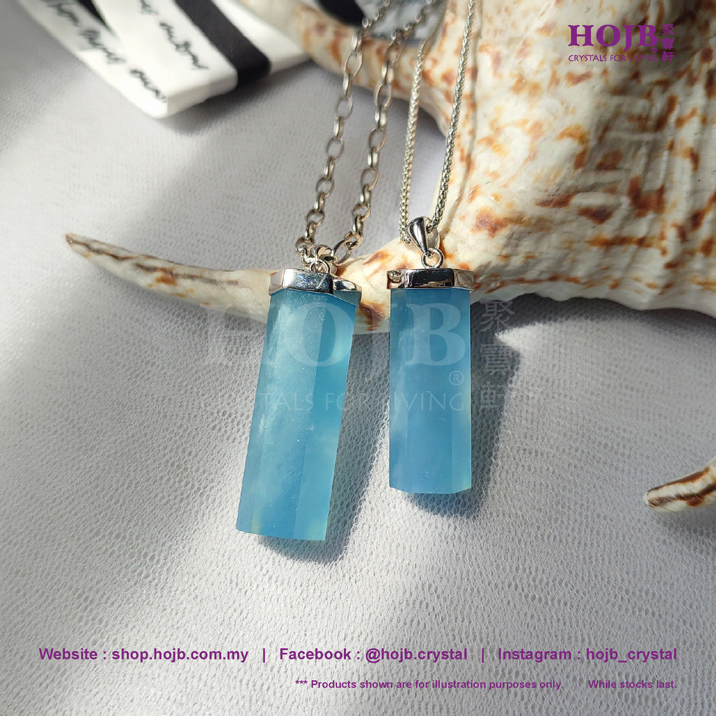 HOJB Natural Brazilian Aquamarine 5A Cylinder S925 Silver Pendant 31-36mm 聚寶軒天然巴西海蓝寶5A筒柱形S925银吊坠 ...
