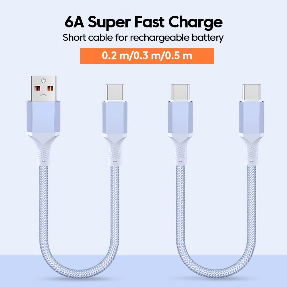 20cm USB Type C Short Cable 6A PD Phone Fast Charging Cord 50CM Type-C ...