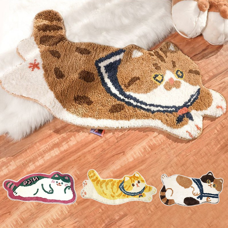 Cute Cat Floor Carpet Cartoon Imitation Cashmere Foot Mat Winter ...