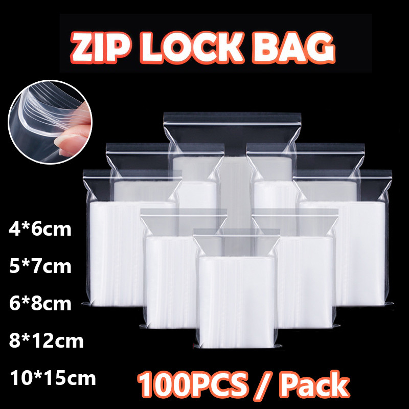 100PCS Plastic Zipper Bag Thickened Ziplock Bag Self Adhesive Sealable ...