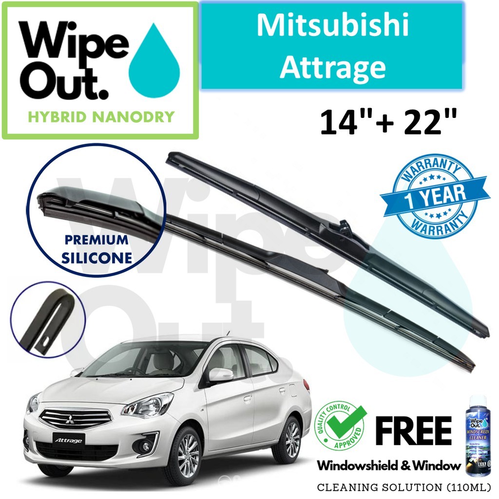 [PREMIUM] Mitsubishi Attrage WipeOut HYBRID NANODRY SILICONE Wiper ...