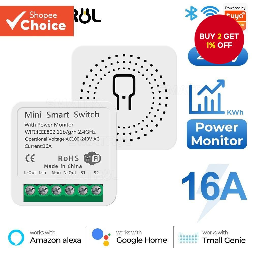 SMATRUL 16A Tuya MINI DIY Smart Switch WiFi push Switch 2 Way genie ...