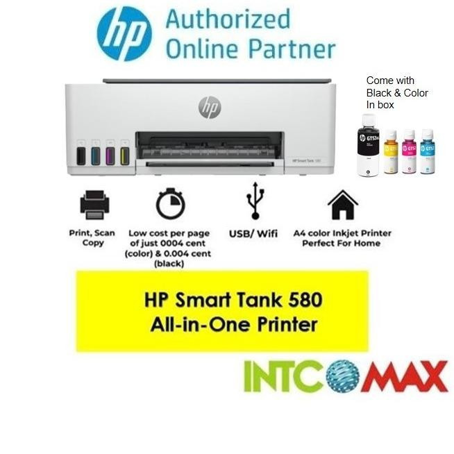 HP Smart Tank 580 All-in-One Printer c/w Black & Color Ink | Shopee ...