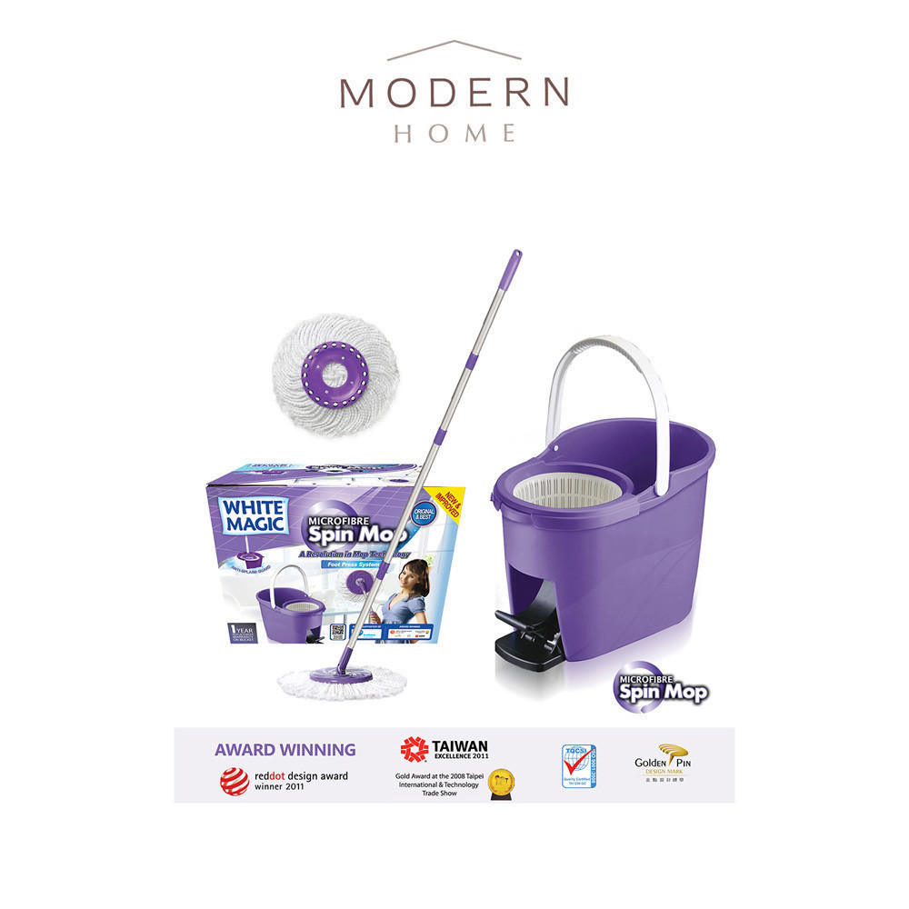 White Magic Spin Mop New Foot Press (2 Heads with no Extension ...
