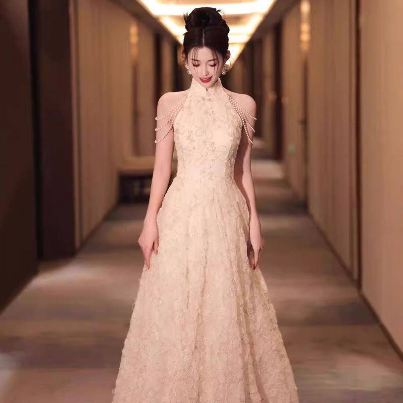 Customise Woman Hanging Neck Engagement Evening Dress High-end Banquet ...