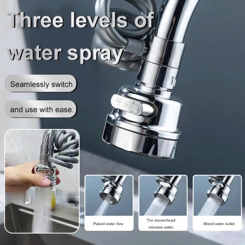 3 Modes Filter Sink Faucet With Swivel Universal Extension Tube Water ...
