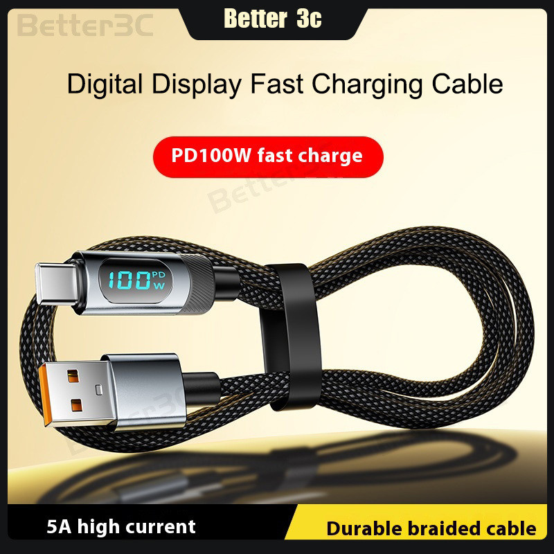PD100W usb to type c fast charging Nylon weaving data cable for ios 5A ...