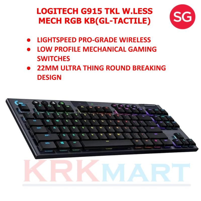 Logitech G915 TKL Black Tenkeyless LIGHTSPEED Wireless RGB Mechanical ...