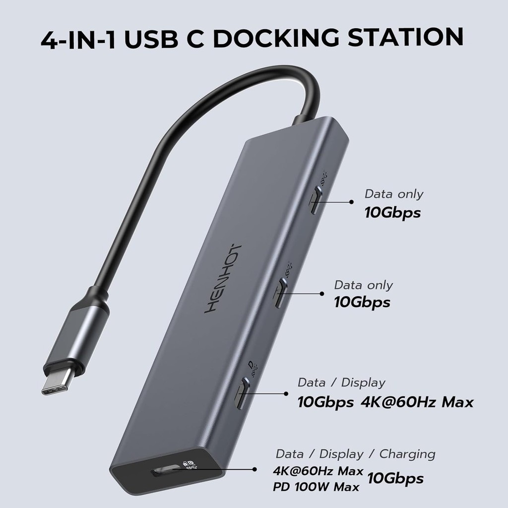 USB C Video Output Hub, Dual Monitor Docking Station Supports USB-C PD Monitor, Thunderbolt ...