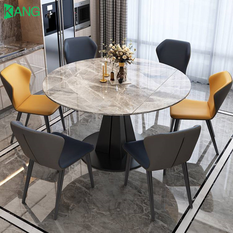 ZJK Rotate Extendable Round Dining Table Set | Sintered Marble & Chairs ...