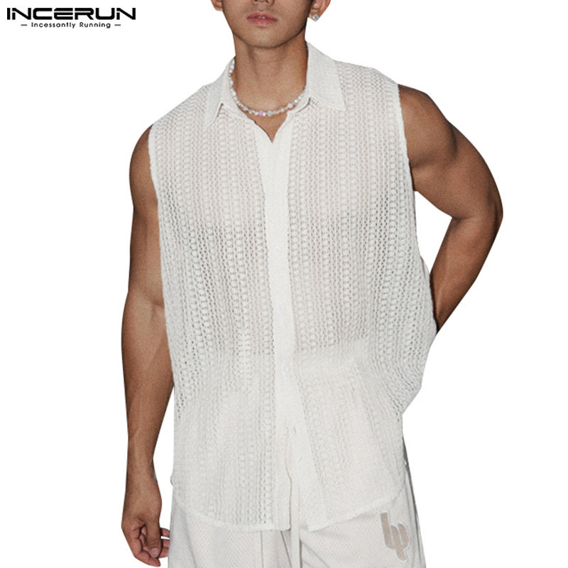 INCERUN Men's retro American street style vest with hollowed out design ...
