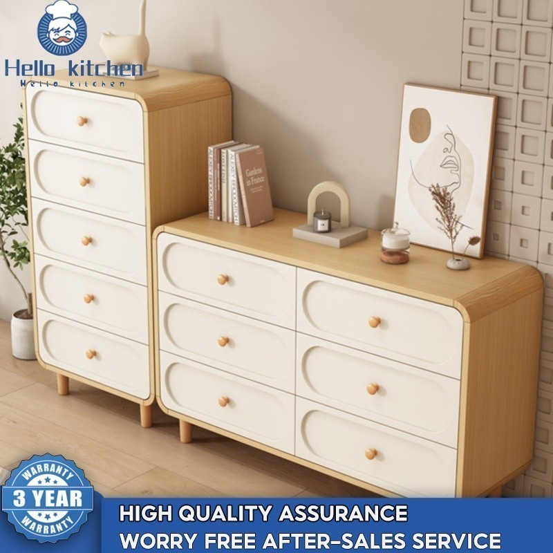 HLK Cabinet Bedside Wooden Drawer Cream Storage Living and Dining Room ...