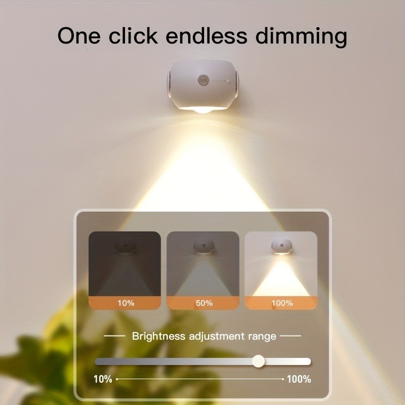 LED Motion Sensor Lights Night Light Wireless TYPE-C USB Rechargeable 3 ...