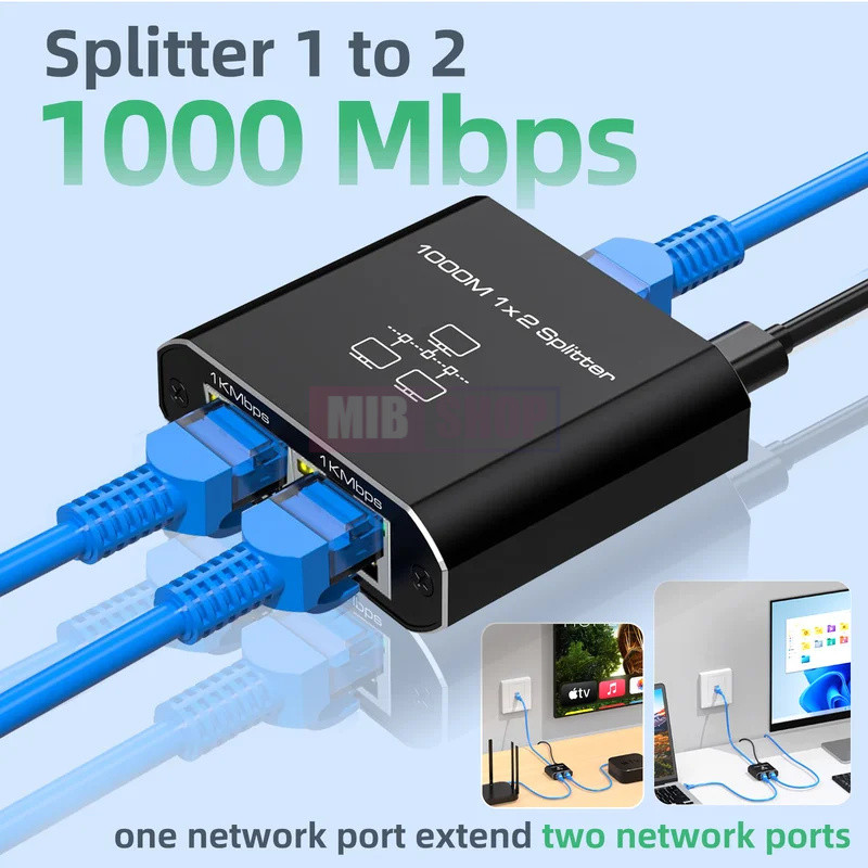 Network Splitter 1 to 2 1000Mbps Ethernet Splitter LAN Switch 2 Port ...
