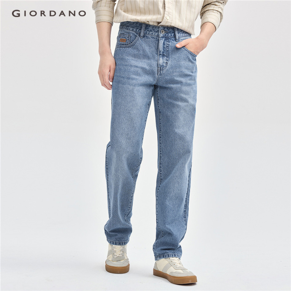 GIORDANO MEN Moustache effect embroidered pocket denim jeans 01114084 ...