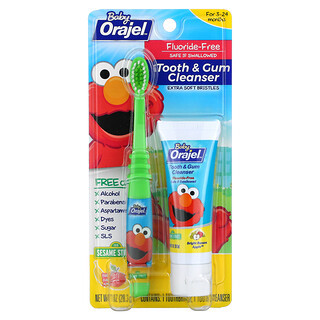 Orajel, Elmo Tooth & Gum Cleanser, Fluoride-Free, 3-24 Months, Bright ...