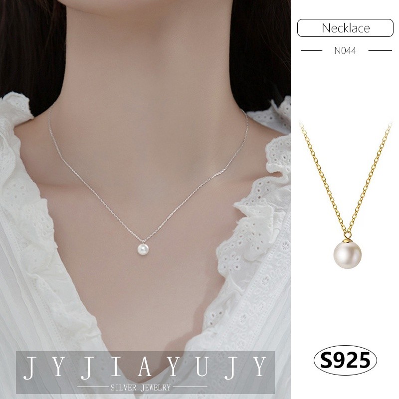 JYJIAYUJY 100% Sterling Silver S925 Necklace A White Shell Pearl 6/8MM 2 Colors Korean Fashion ...