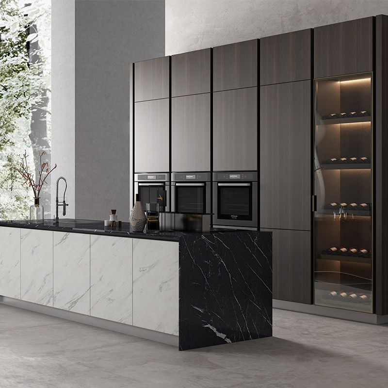 Stainless steel cabinet, integrated kitchen cabinet, quartz stone ...