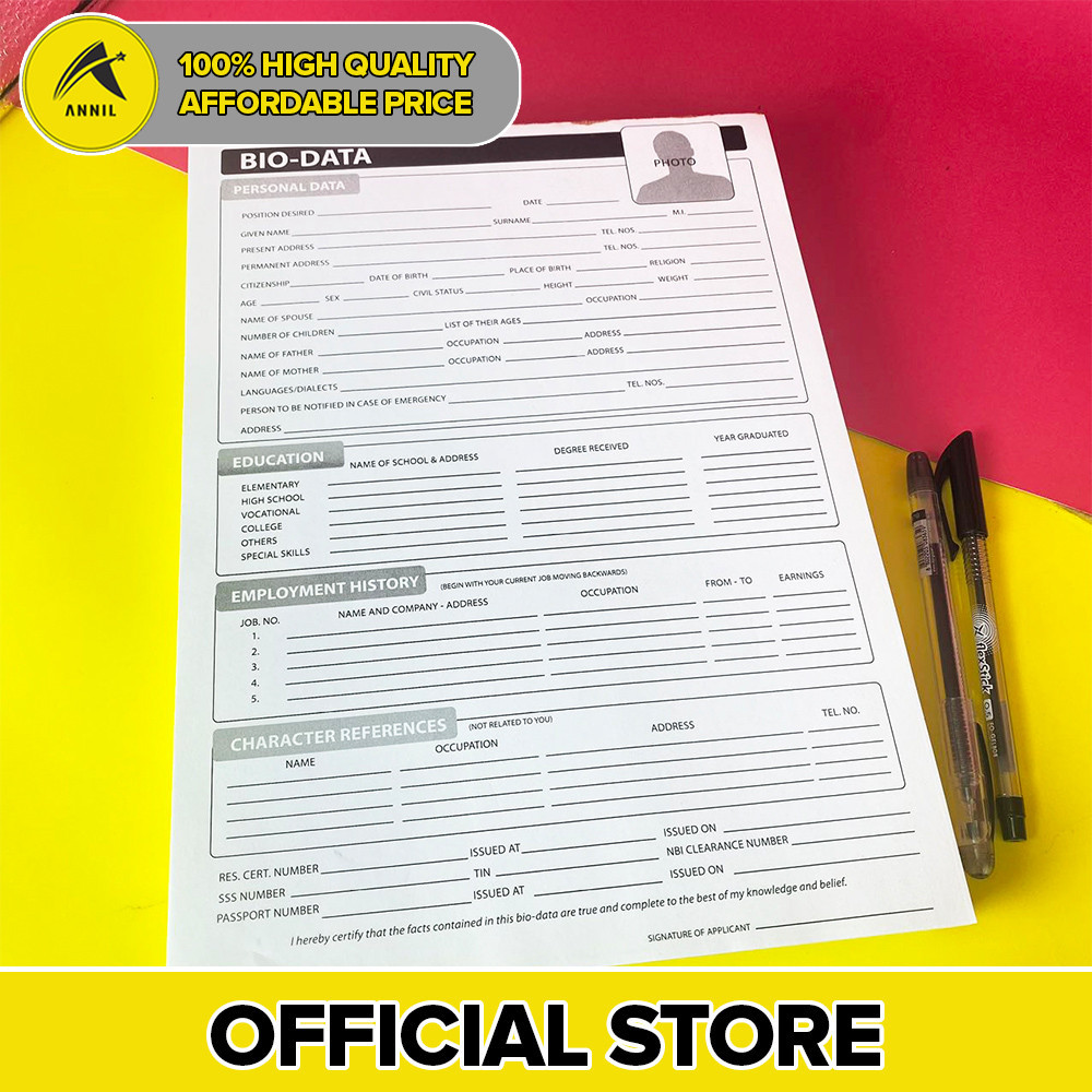 Annil Personal Bio-Data Form Sheet Documents Paper Office Supplies Sold ...