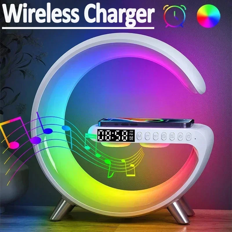 G63 Bluetooth Speaker Wireless Charger Table Lamp Alarm Clock FM With ...