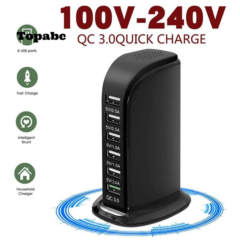 TOP Travel Charging Station MultiPort Phone Tablet Charger 6 USB Ports ...