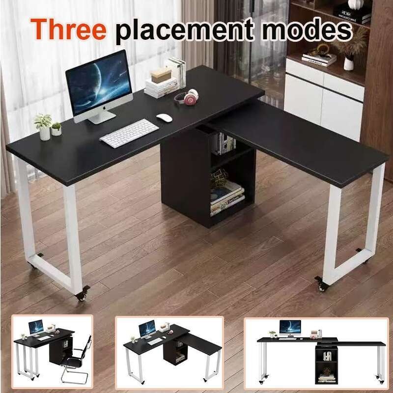 Retractable Computer Desk L-shaped Writing Table with Wheels Study ...