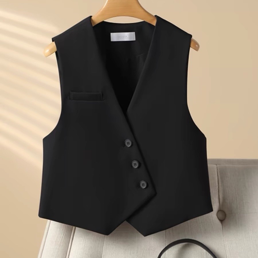 Womens Slanted Blazer Vest Old Money Irregular Sleeveless V Neck Tank ...