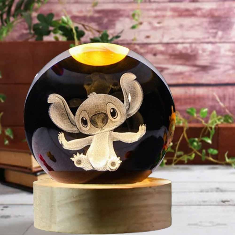 Disney Stitch 3D Crystal Ball Night Light Laser Carving Children's Gift ...