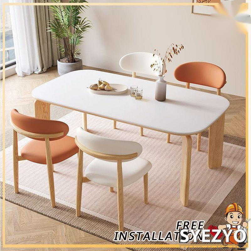 Syzzyo Creamy Style Solid wood dining table Sintered Stone Dining Table ...