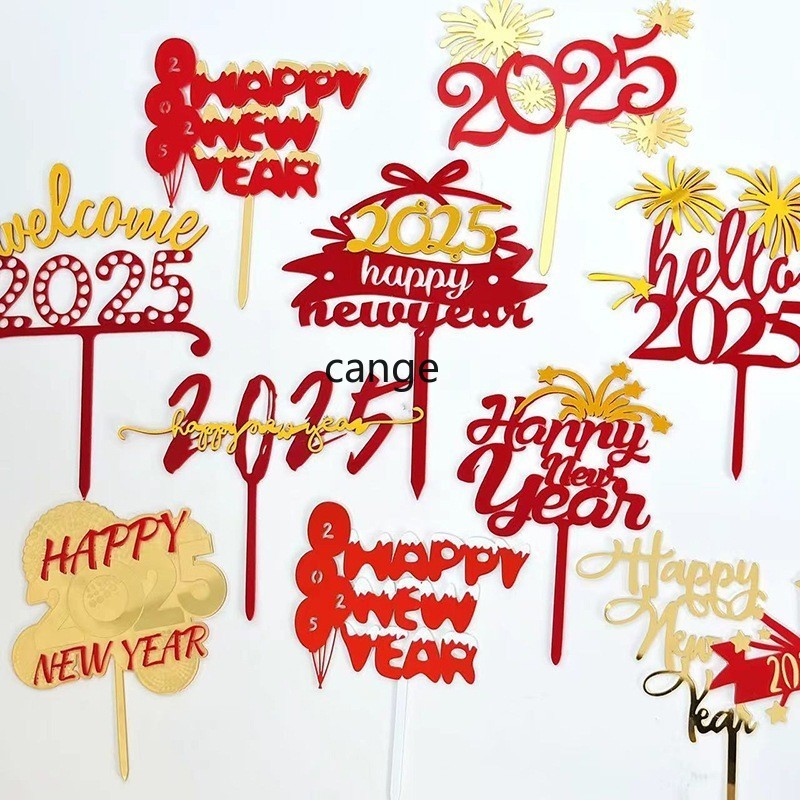 2025 Happy New Year Acrylic 2025 Cake Topper Red Gold Double Layer Cake ...