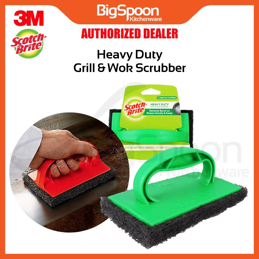 3M SCOTCH-BRITE Heavy Duty Grill and Wok Scrub Pad with Handle Tile ...
