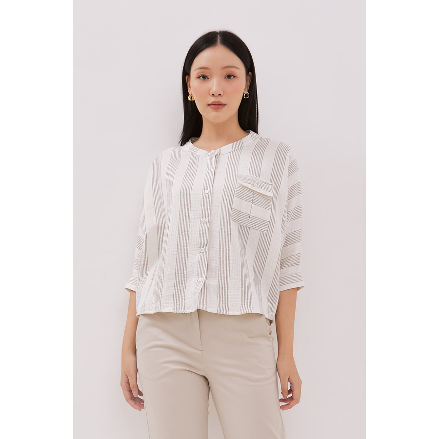 MINIMAL MINIMUM - Yuki - Women's Striped Blouse - White | Shopee Singapore