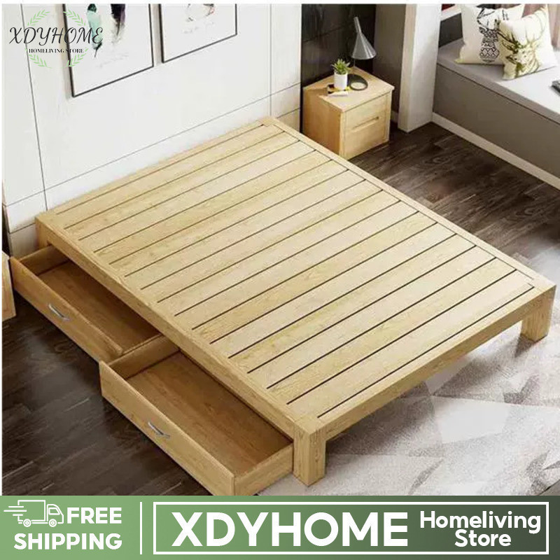 XDY Tatami Bed Frame Solid Wood Single Bed Frame With Storage Rental ...