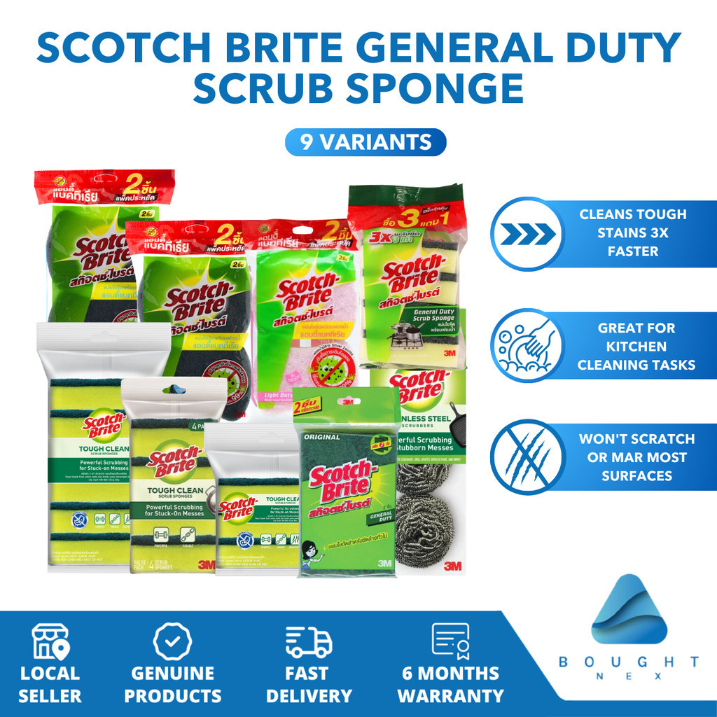 3M Scotch Brite General Duty Scrub Sponge - Tough Clean, Antibacterial ...