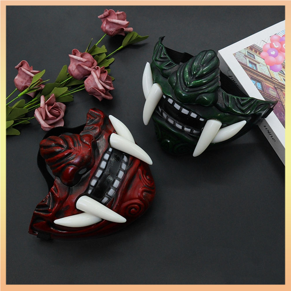 Halloween Cosplay Japanese Mask Half Face Mask Horror Ghost Face Fang ...