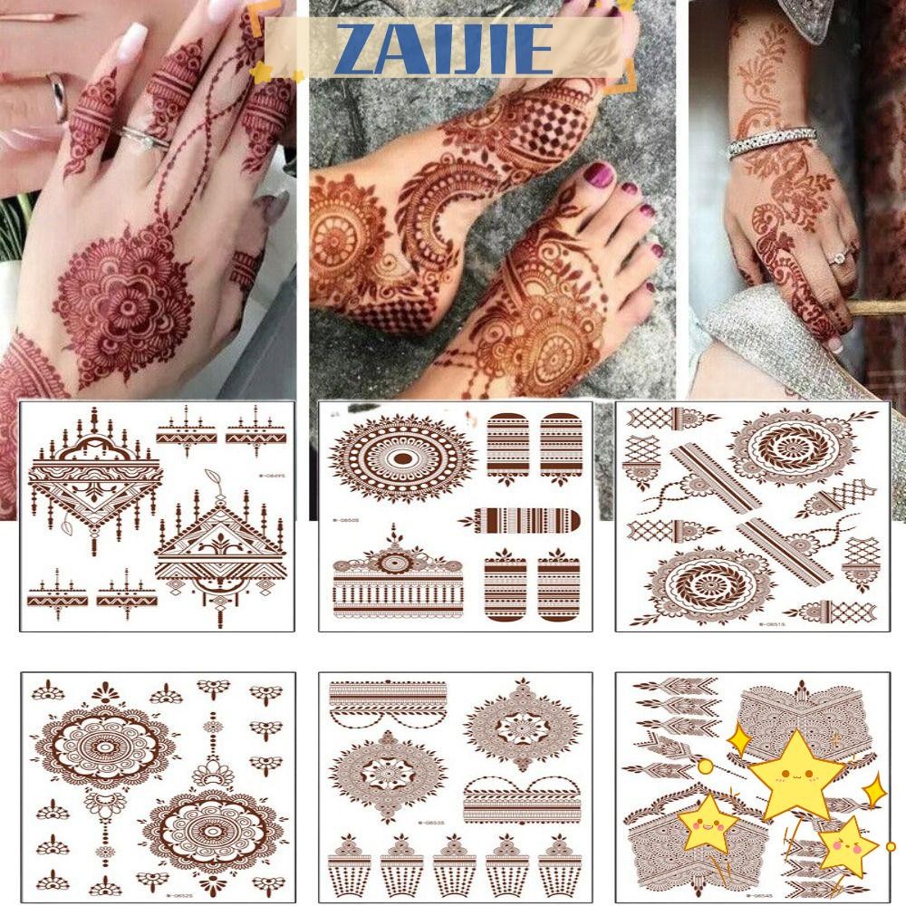 ZAIJIE24 Temporary Tattoos Sticker Henna MANDALA Indian Sticker Hand ...