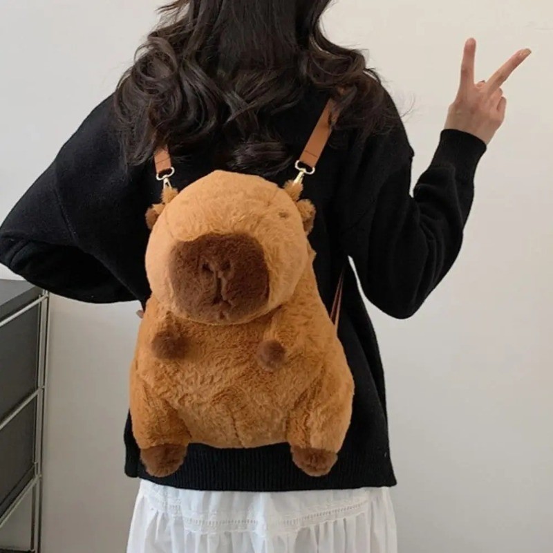 Plush Capybara Bag Casual Versatile Plush School Bag Large Capacity ...