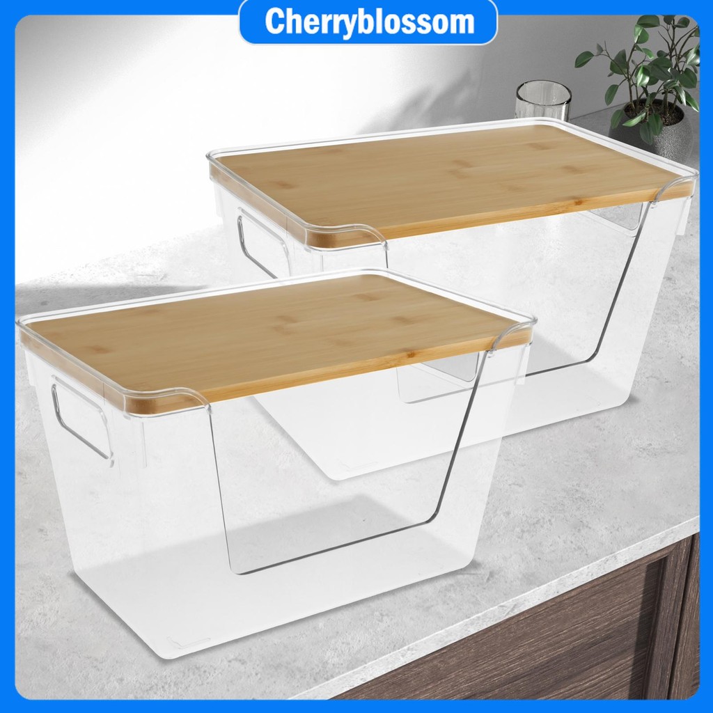 2 Pcs Storage Bins Open Front Storage Box with Lid and Handles Clear ...