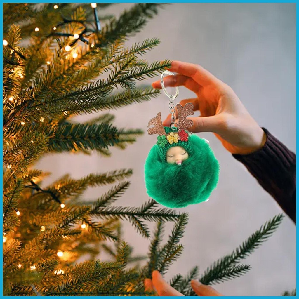 Puff Keychain Pom Pom Christmas Ball Ornaments Antler Baby Angel Puff ...