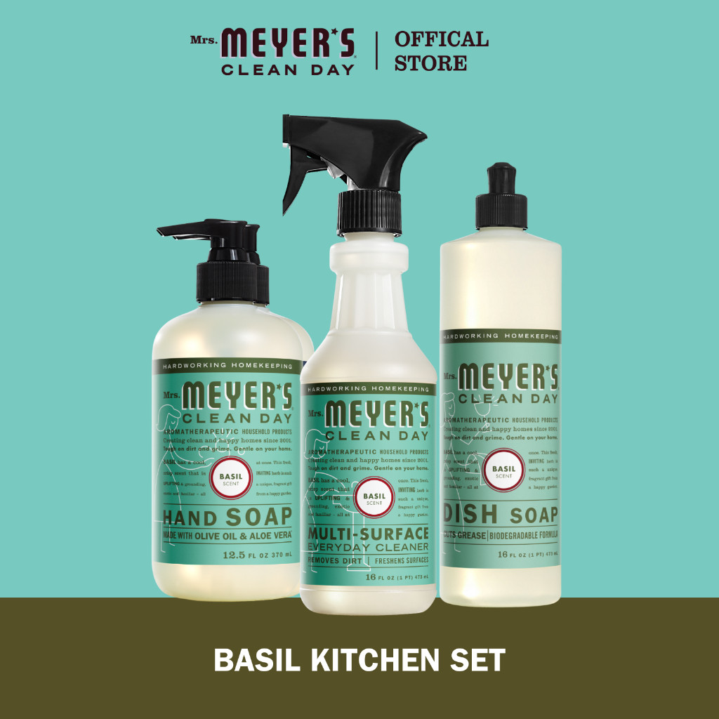 Mrs Meyers Basil Full Set - dish soap 473ml + hand soap 370ml + multi ...