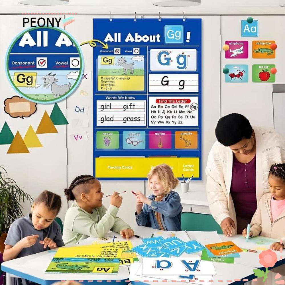 PEONYSG Alphabet Learning Pocket Chart, Preschool Pocket Design Letter ...