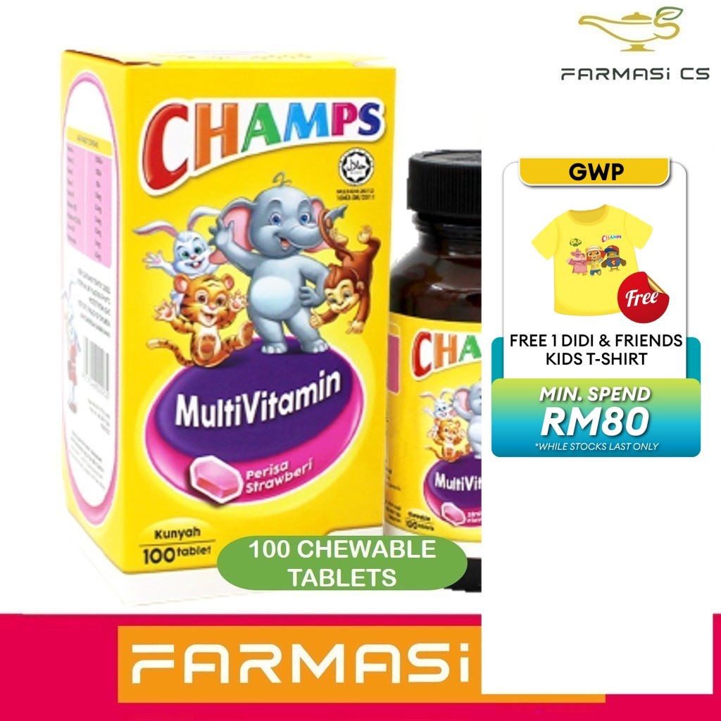 CHAMPS M Chewable Multivitamin Strawberry Flavour 100 Tablets EXP:02/ ...
